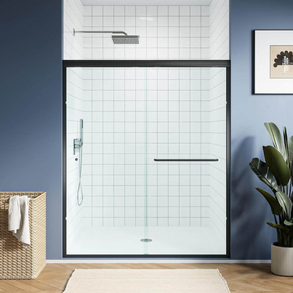 HOROW 55 in. - 59 in. W x 70 in. H Double Sliding Semi-Frameless Shower ...