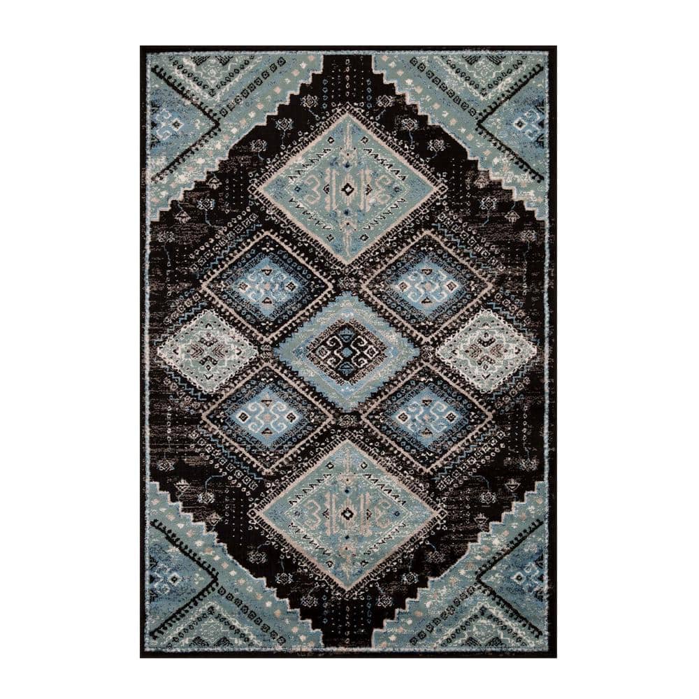 SUPERIOR Poway Black/Grey 8 ft. x 10 ft. Geometric Medallion Indoor ...