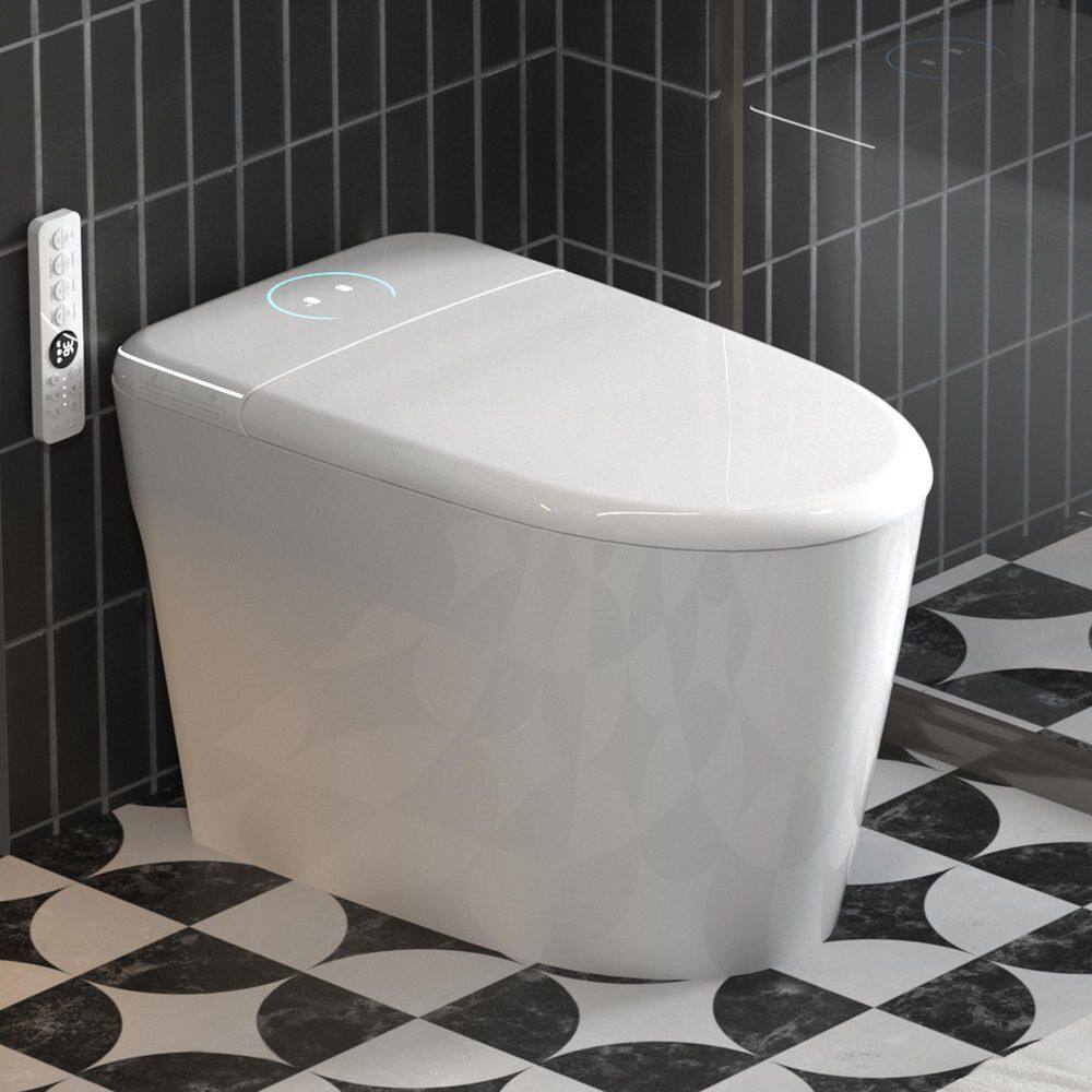 YULIKA Elongated 1.28 GPF Smart Toilet with Bidet Built in White Bidet ...