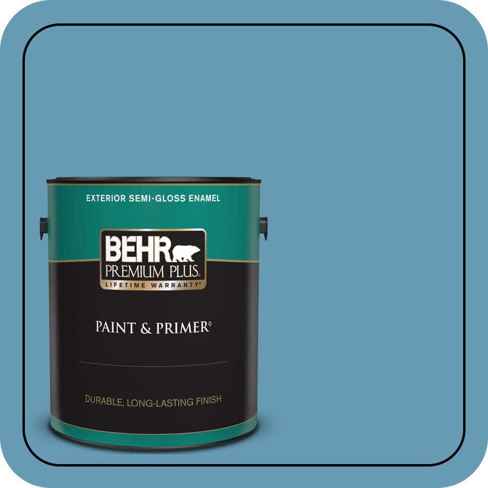 BEHR PREMIUM PLUS 1 gal. #S490-4 Yacht Blue Semi-Gloss Enamel Exterior ...