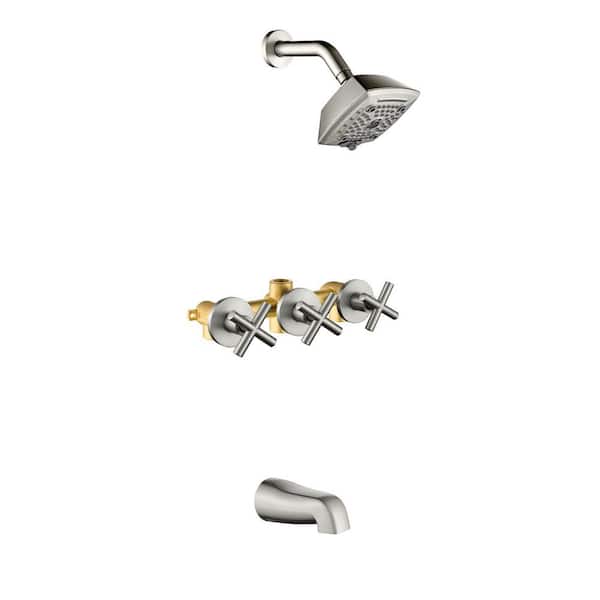 Boyel Living Modern Brass 3 Handle 5-Spray Tub and Shower Faucet 1 ...