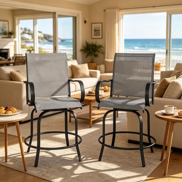 26 in. Swivel Aluminium Outdoor Bar Stool Outdoor Patio Counter Stool ...