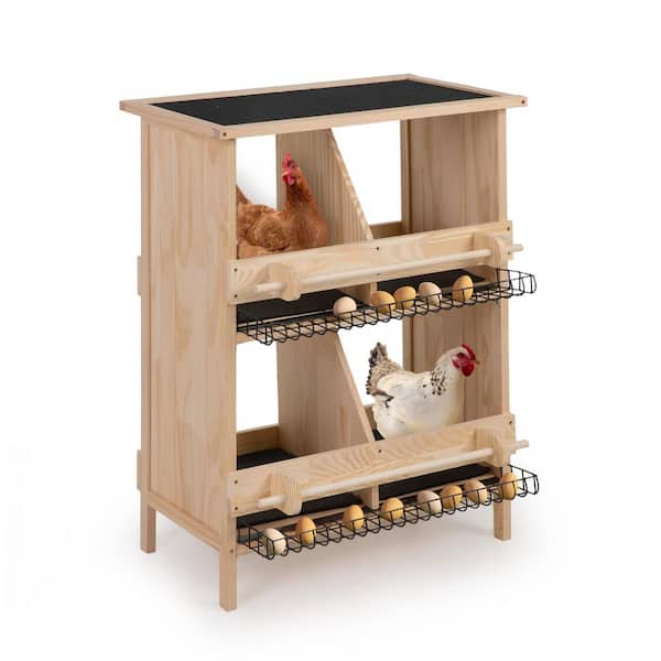 COZIWOW 2-Tier Wood Poultry Chicken Nesting Boxes Coop with Roll Away ...