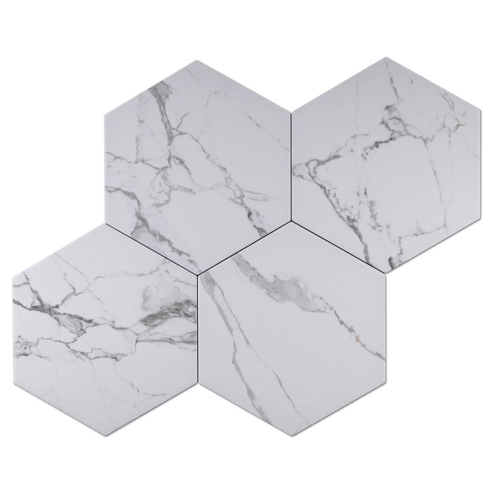 MOLOVO Elegance White Hexagon 7.87 in. x 9.45 in. Matte Porcelain Tile ...