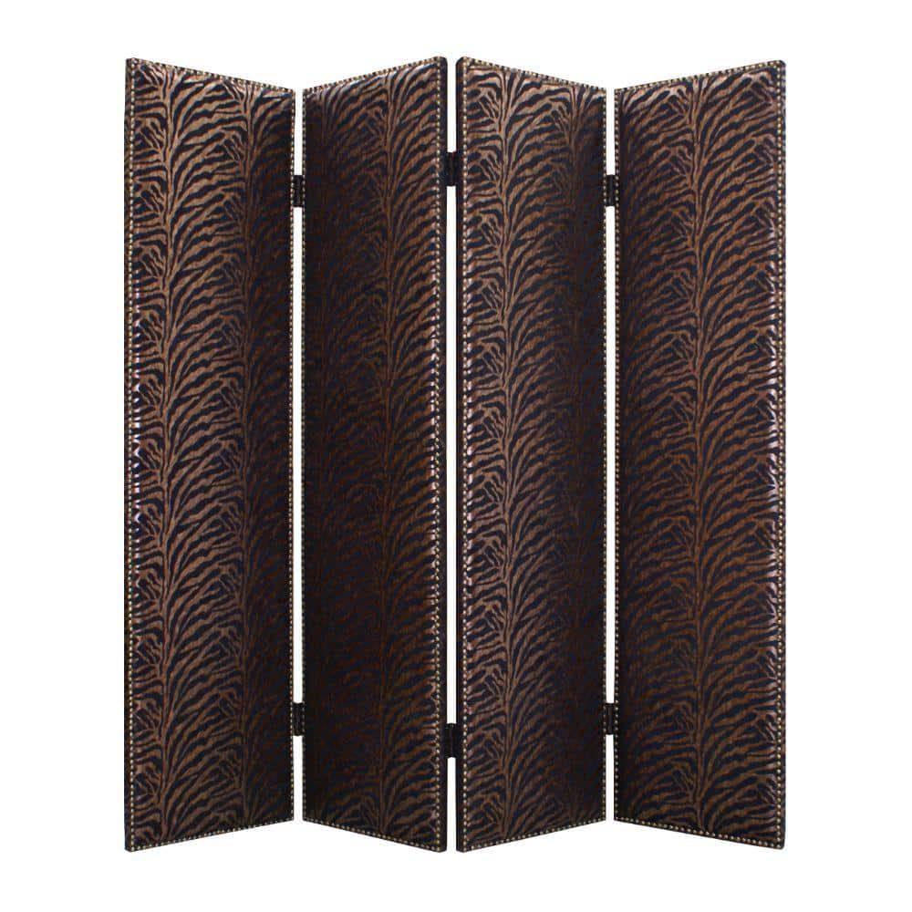Benjara Black and Bronze Wooden 4-Panel Screen with Nailhead Trim ...