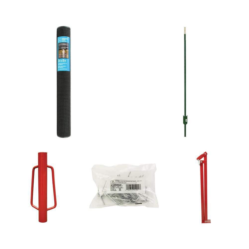 3 ft. x 15 ft. Black PVC Net, 5 ft. Steel T-Post, Metal Post Driver, T ...