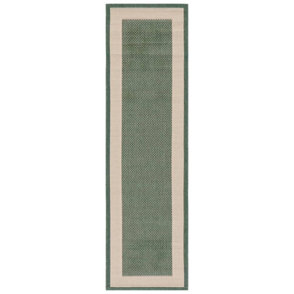SAFAVIEH Courtyard Dark Green/Beige 2 ft. x 8 ft. Runner Border Solid ...
