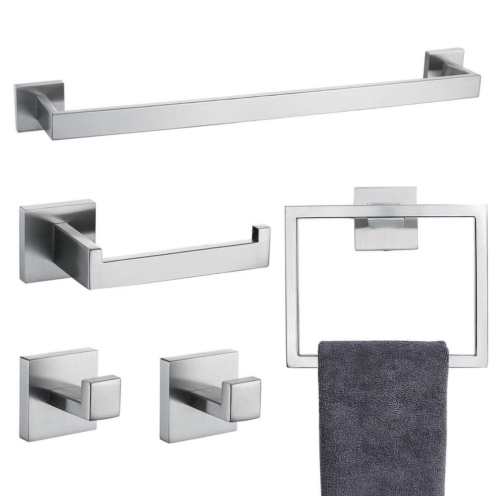 5-Piece Stainless Steel Bathroom Towel Rack Wall-Mounted Bath Accessory ...