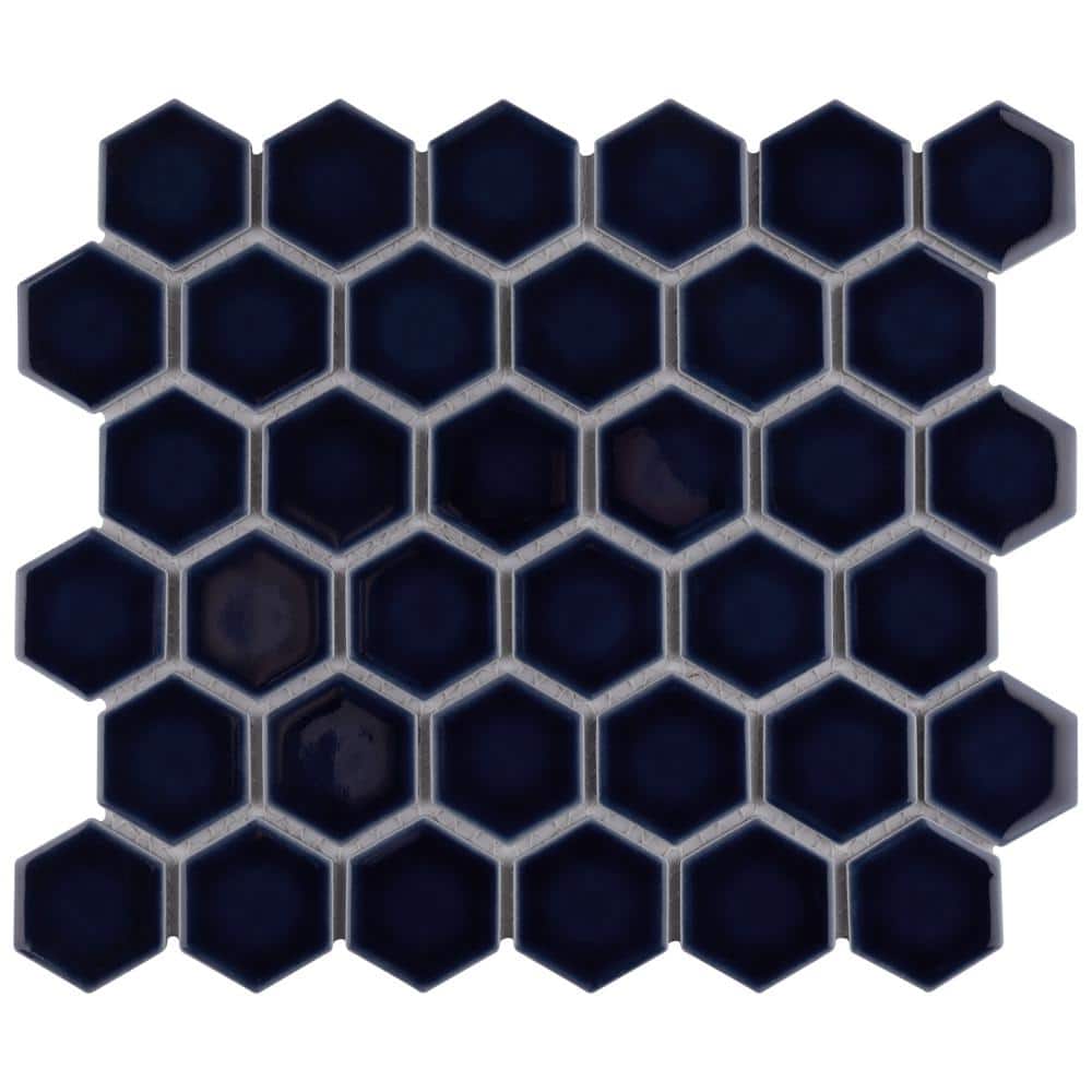 Merola Tile Hudson Due 2" Hex Smoky Blue 10-7/8 in. x 12-5/8 in ...