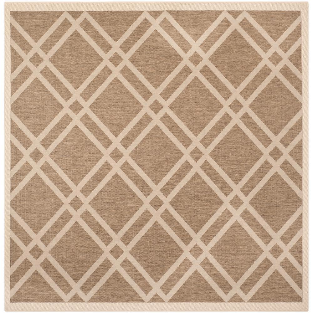 SAFAVIEH Courtyard Brown/Bone 8 ft. x 8 ft. Square Geometric Indoor ...
