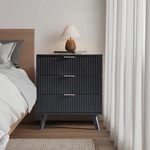 ATHMILE 3 Drawer Modern Nightstand Black BKD 6713A75 A