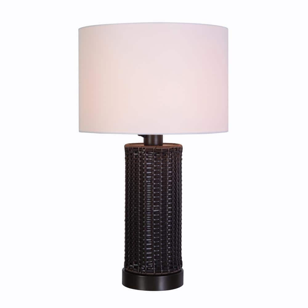 Hampton Bay Maplebrook 27.5 in. Brown Round Outdoor/Indoor Table Lamp ...