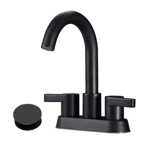 cobbe Rotatable 4 in. Centerset Double Handle Bathroom Faucet with Drain Kit Included in Matte ...