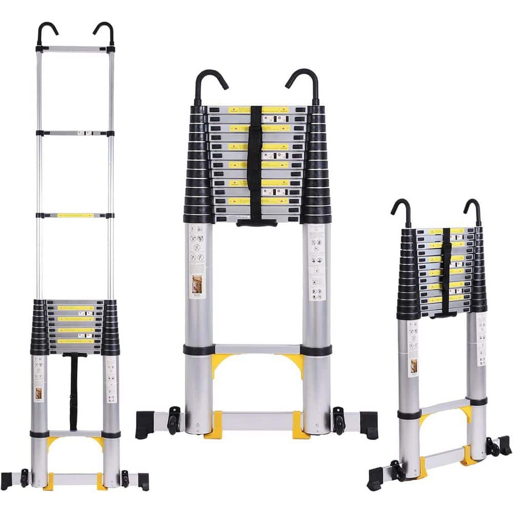 KIWDZFU 17.7 ft. Aluminum Lightweight Telescoping Extension Ladder w ...