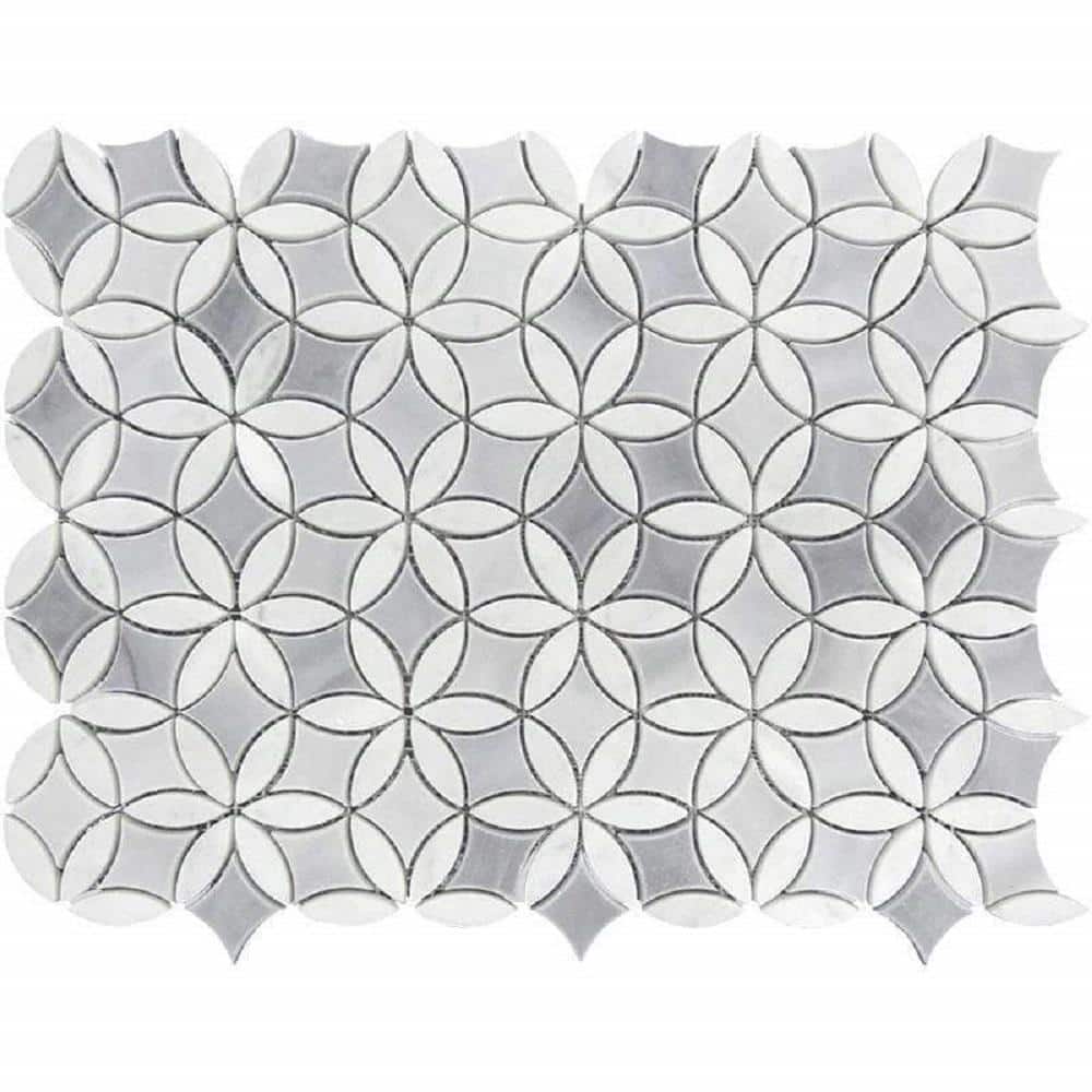 Apollo Tile Gray and White 4 in. x 5 in. Polished Flower Design Marble ...