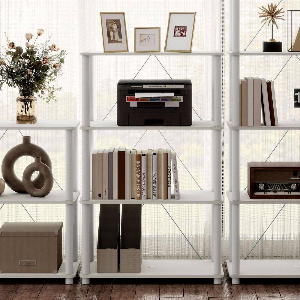 Furniture of America Quincy 44.2 in. Tall White Engineered Wood Wide 4-Shelf Modular Bookcase ...