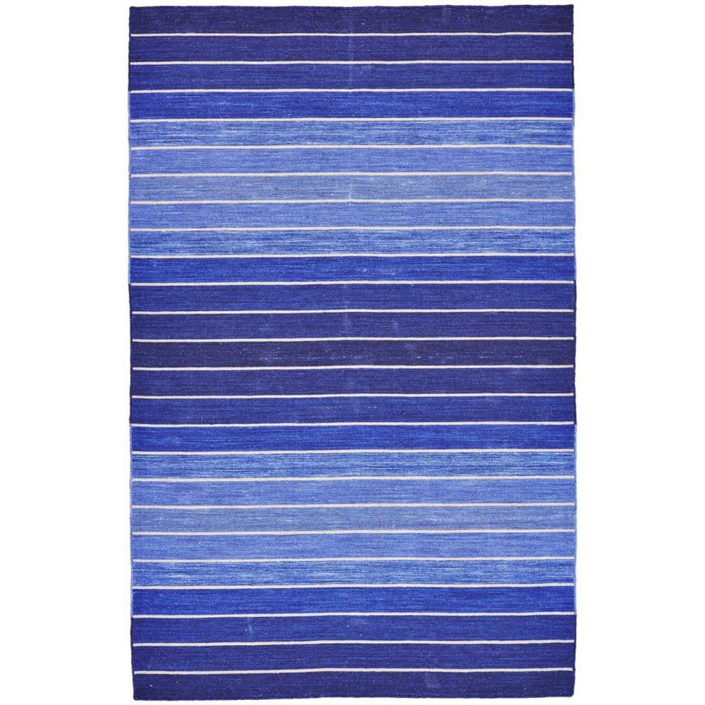 HomeRoots 5 X 8 Blue Striped Area Rug 2000565841 - The Home Depot