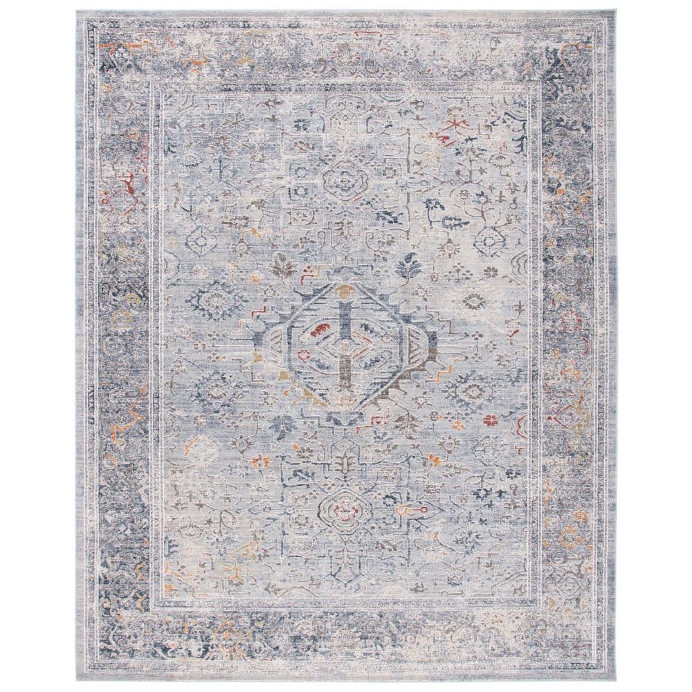 SAFAVIEH History 8 ft. x 10 ft. Light Gray/Navy Medallion Distressed ...