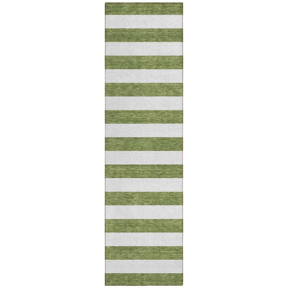 HomeRoots Olive Green 2 ft. x 8 ft. Woven Striped Polyester Runner ...