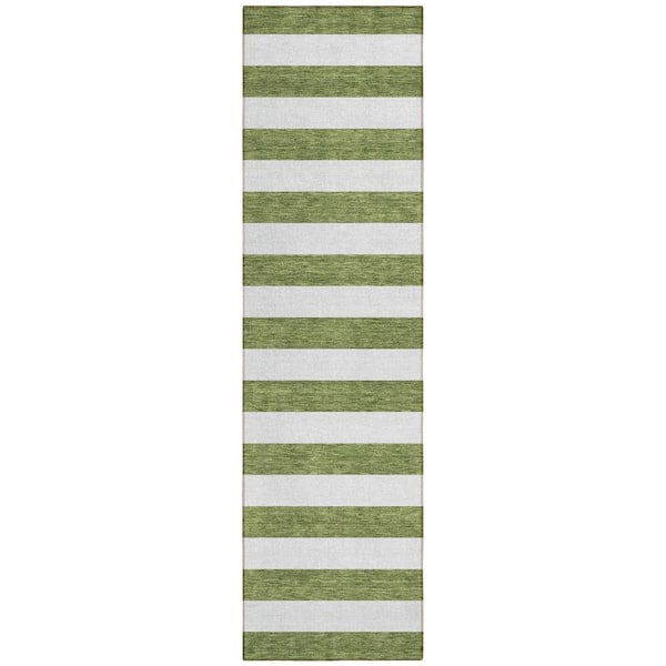 HomeRoots Olive Green 2 ft. x 8 ft. Woven Striped Polyester Runner ...