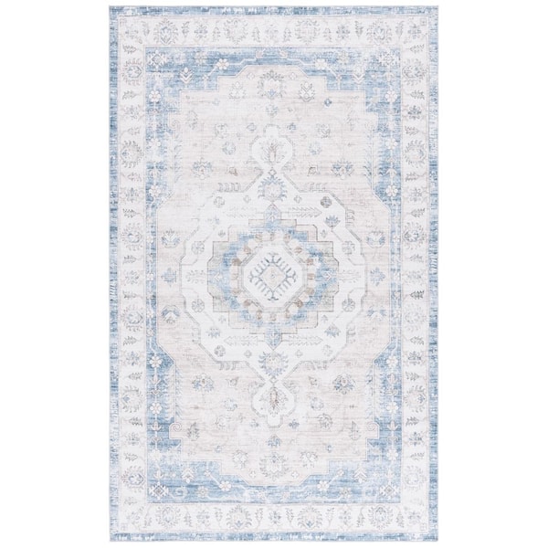 SAFAVIEH Arizona 5 ft. x 8 ft. Gray/Blue Machine Washable Medallion ...