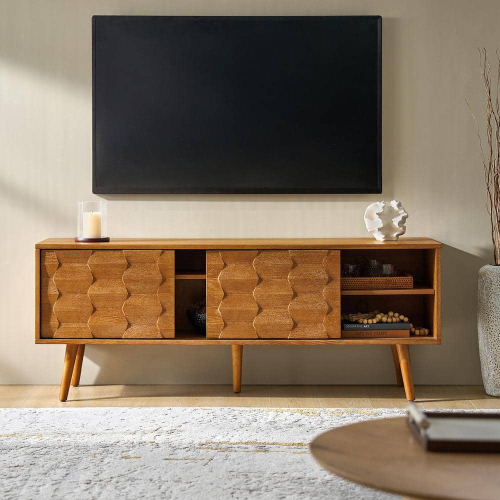 JAYDEN CREATION Xavi Acorn Mid-century Modern TV Stand with Flared Legs ...