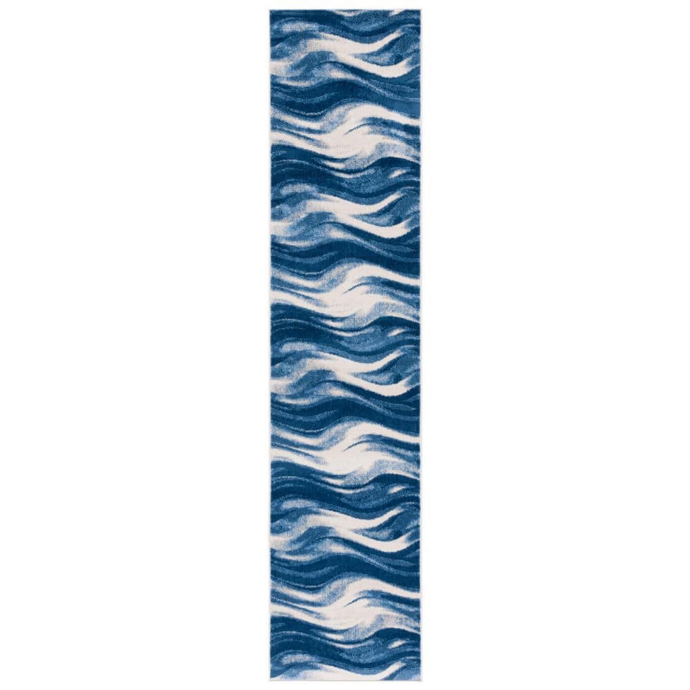 SAFAVIEH Jasper 2 ft. x 9 ft. Navy/Ivory Gradient Waves Runner Rug ...
