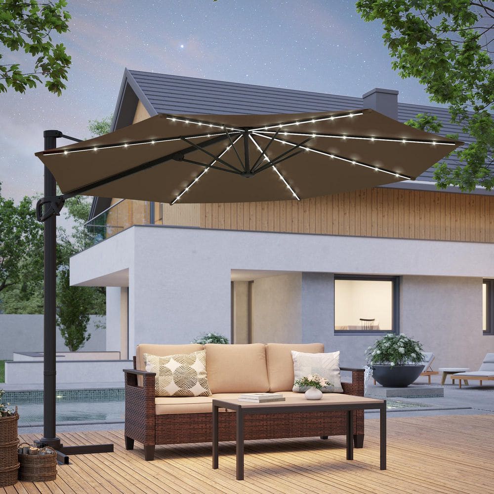 Sonkuki 10 ft. Solar-powered Cantilever Patio Umbrella with 360 ...