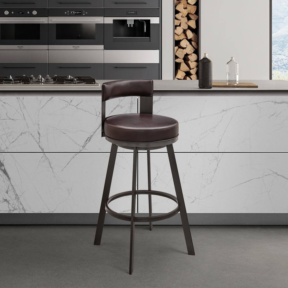 Armen Living Flynn 30 in. Brown Low Back Metal Bar Stool with Faux ...