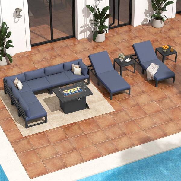 FINCATI 11-Piece Outdoor Gray Aluminum Patio Conversation Sectional ...
