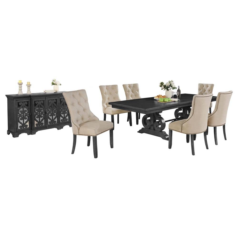 Best Quality Furniture Jade 8-Piece Rectangle Gray Dining Set with ...