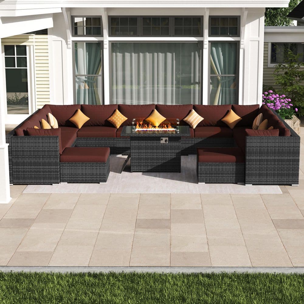 FINCATI 15-Piece Outdoor PE Wicker Patio Furniture Deep Seating ...