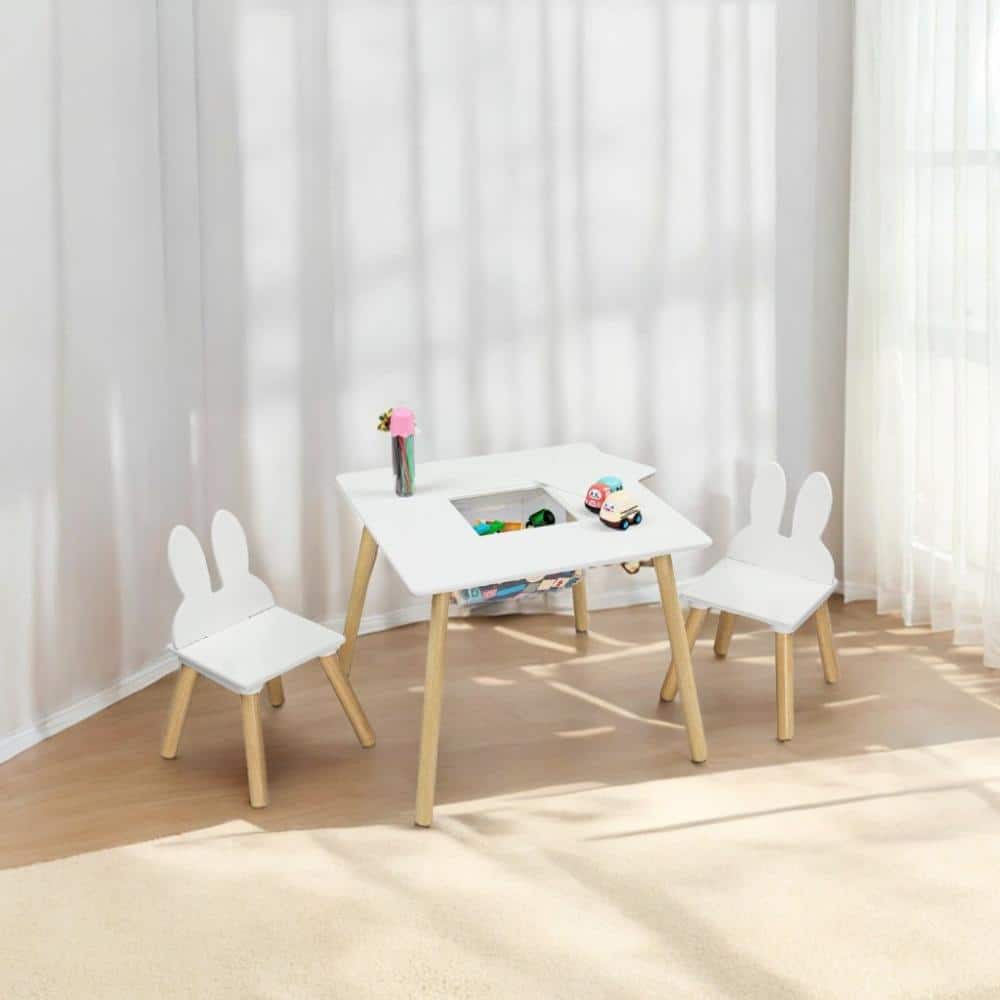Karl home 3-Piece Square MDF Top White Kids Table and Chairs Set with ...