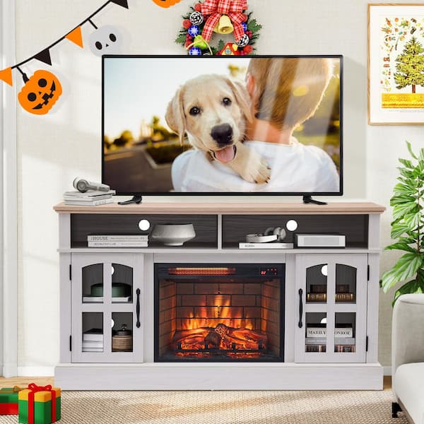 ToolCat 58 in. TV Stand with 23 in. Electric Fireplace Insert Storage ...