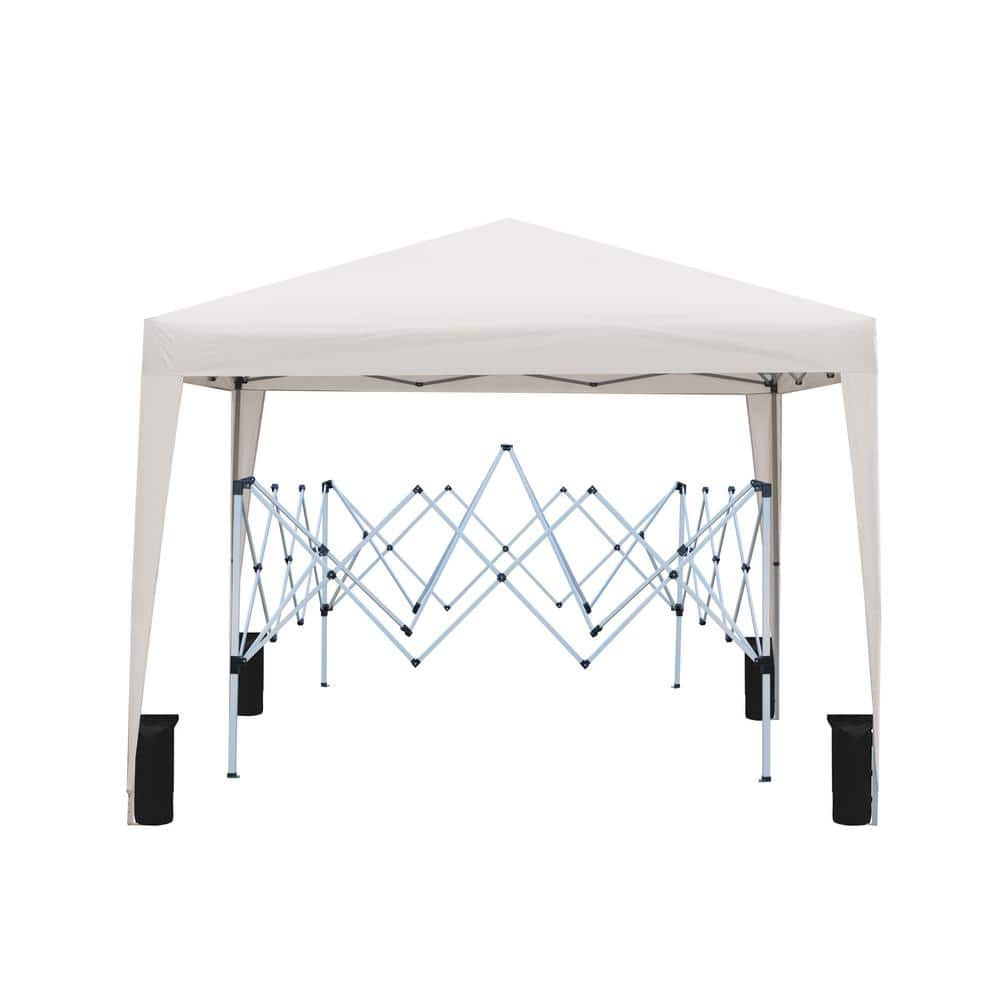 Angel Sar 10 ft. x 10 ft. Beige Pop-Up Canopy Tent with 4-Pieces Weight ...