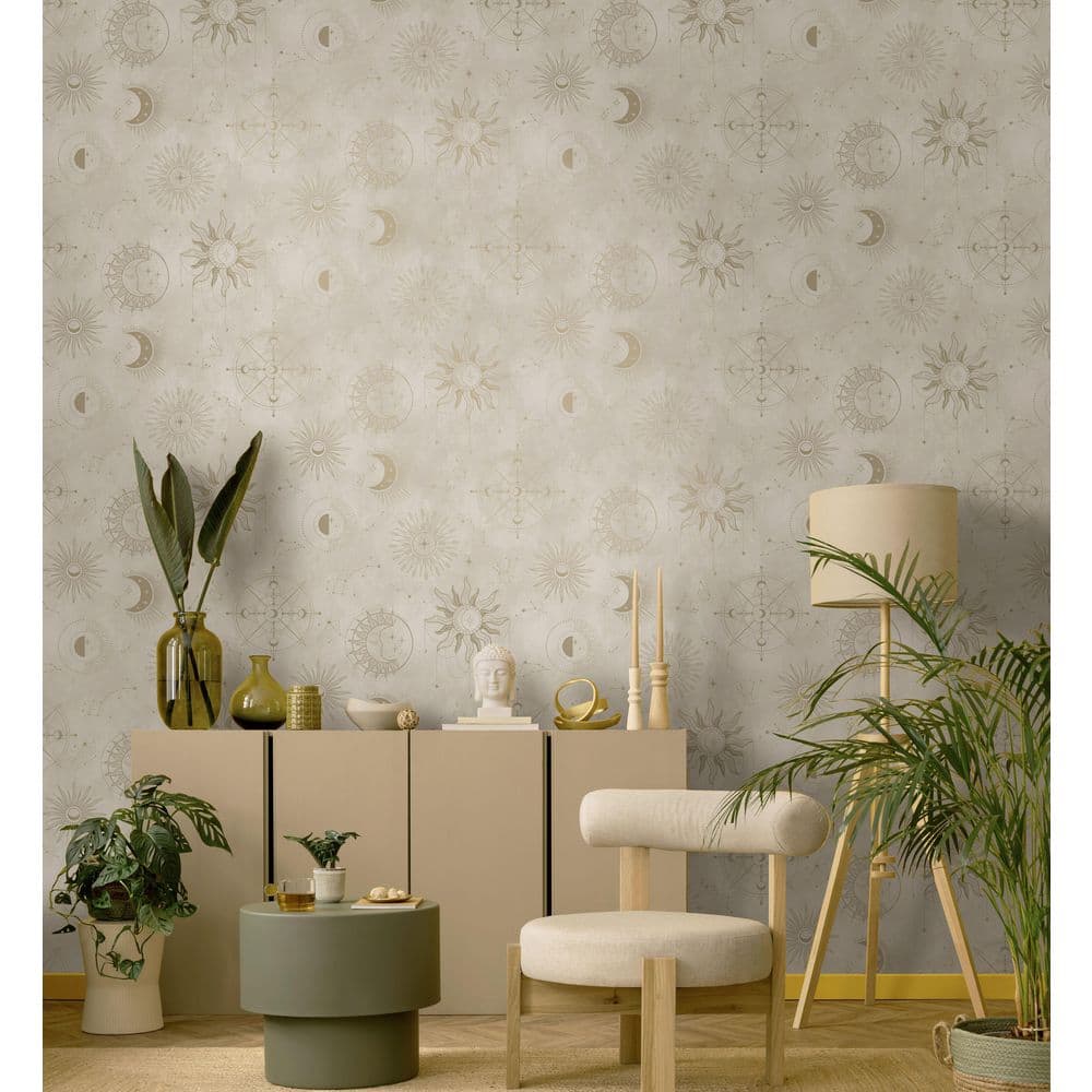 Walls Republic Cream Gold Ancient Celestial Skies Print Non Woven Non