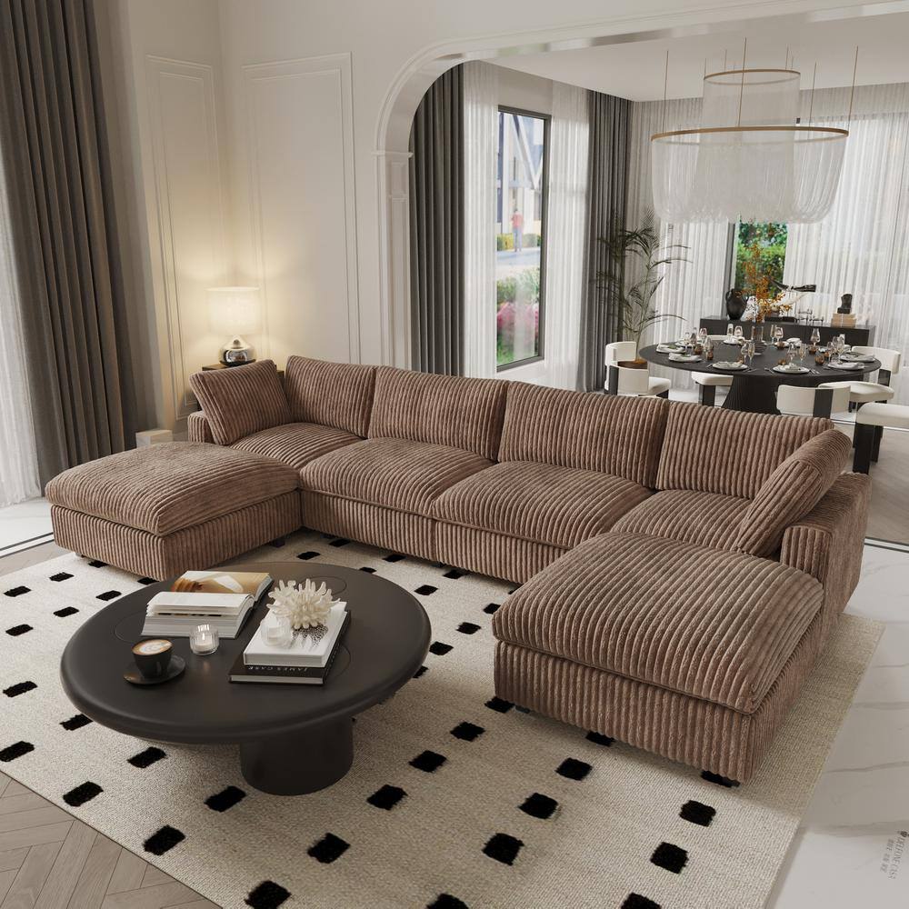 Magic Home 157 in. Square Arm Faux Rabbit Fur Velvet U-Shaped Modular ...