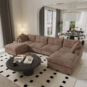 Magic Home 102 in. Square Arm Oversized 3-Piece L-shaped Corduroy ...