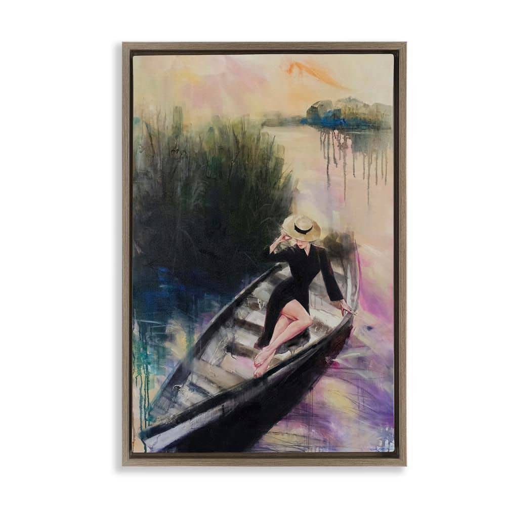 Stupell Industries Fashion Diva on River Boat by Lucille Lee Brown Floater Frame People Graphic ...