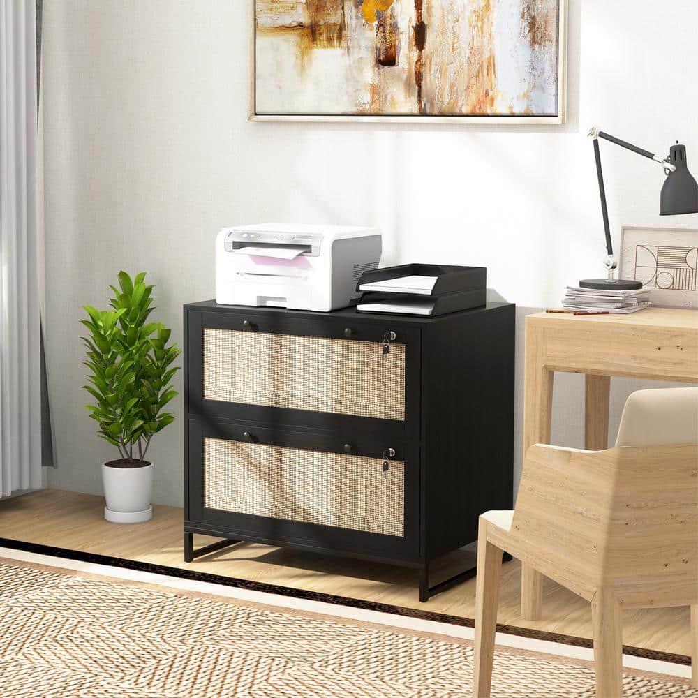 Vinsetto 2-Drawer Black Wood 29.5 in. Vertical File Cabinet with Lock ...