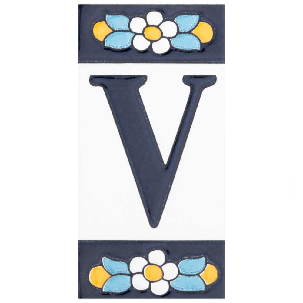 Merola Tile Sevillano Flora Address Letters V 2-1/8 in. x 4-3/8 in ...