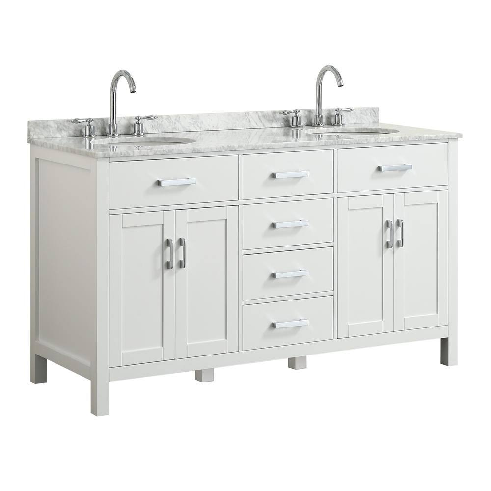 BEAUMONT DECOR Hampton 61 in. W x 22 in. D Bath Vanity in White with ...