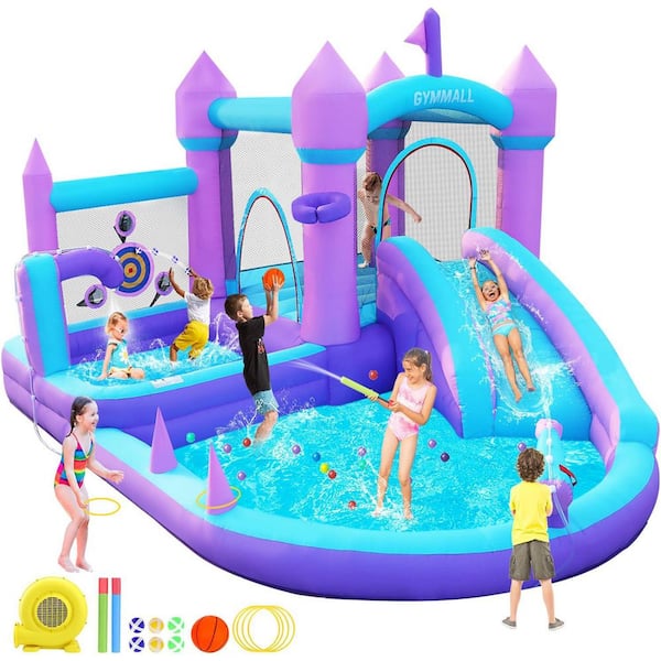 Fantasy Series Purple Inflatable Swing Set with Water Slide, Basketball ...