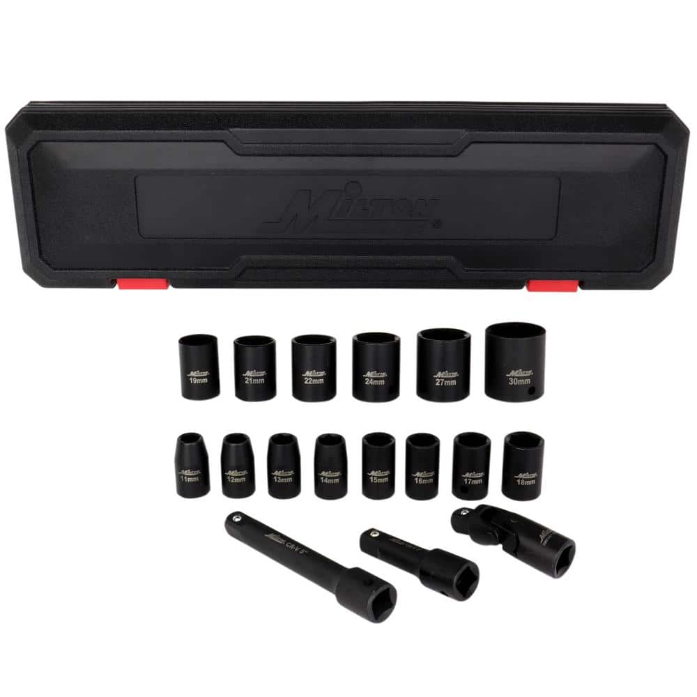 Milton 1/2 in. Drive Shallow 11-30 mm Metric Impact Socket Set with ...
