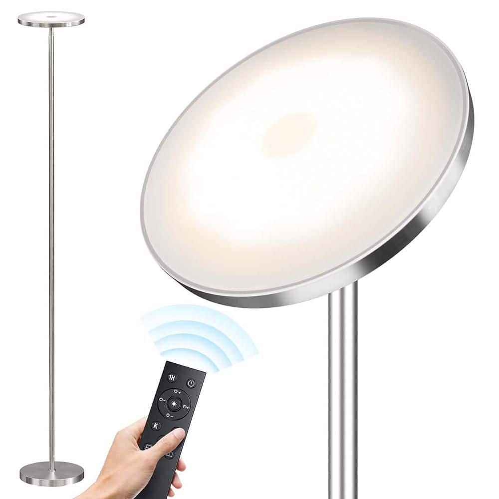 69 in. Silver Super Bright LED Standard Floor Lamp with Remote Control ...
