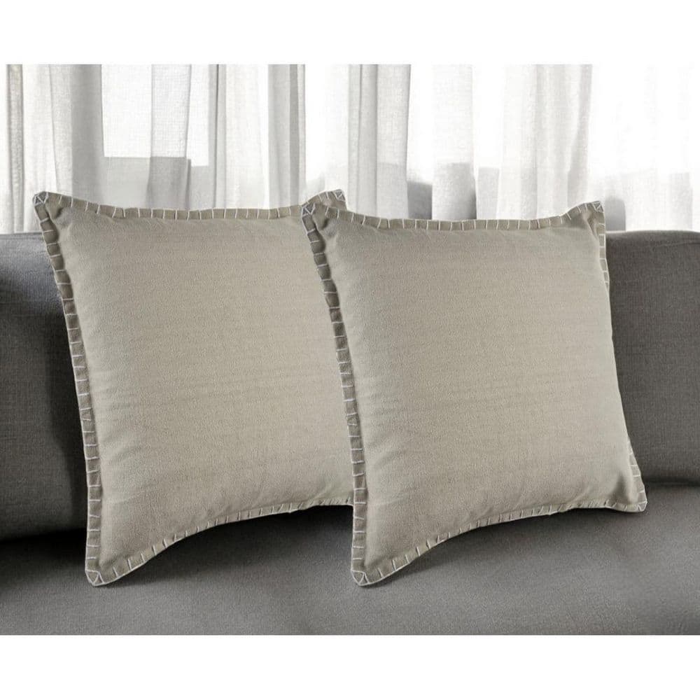 HomeRoots Light Gray Solid Polyester 24 in. x 24 in. Throw Pillow Set ...