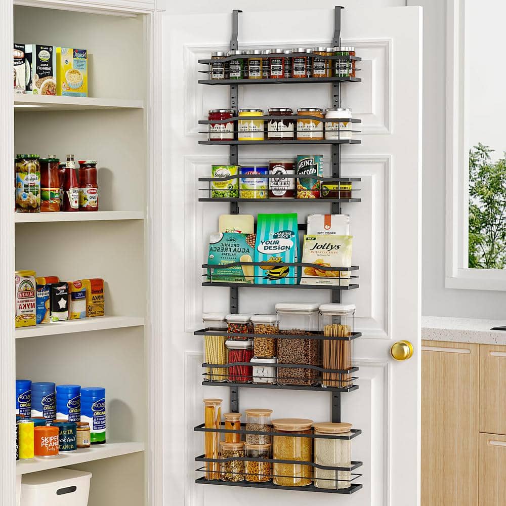 Numhew 6-Tier Black Over The Door Pantry Organizer, Metal Hanging Spice ...