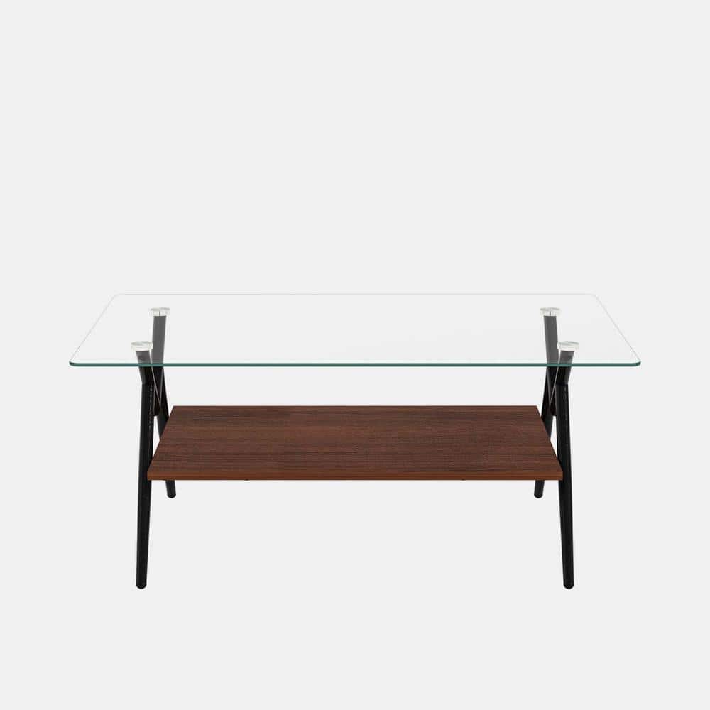 wetiny 38.6 in. Transparent Rectangle Tempered Glass Top Coffee Table ...