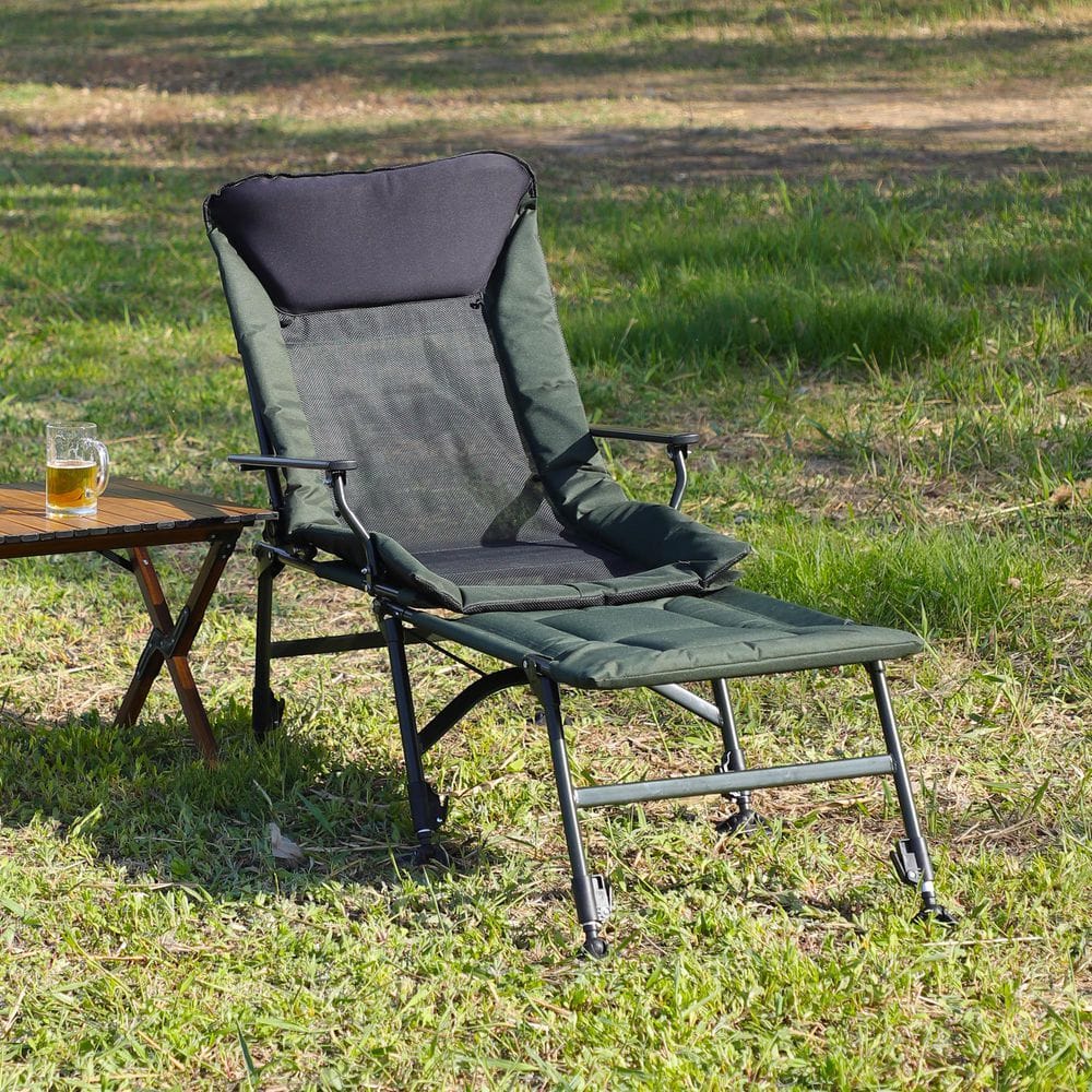 Green Black Camping Chair with Detachable Footrest, Adjustable backrest for Outdoor, Camping ...