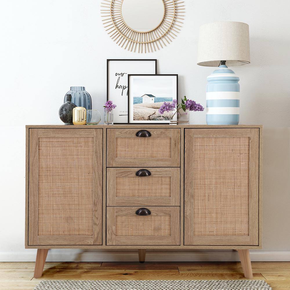 PHI VILLA 47.24 in. Oak Yellow Buffet Sideboard With Particle Board and ...